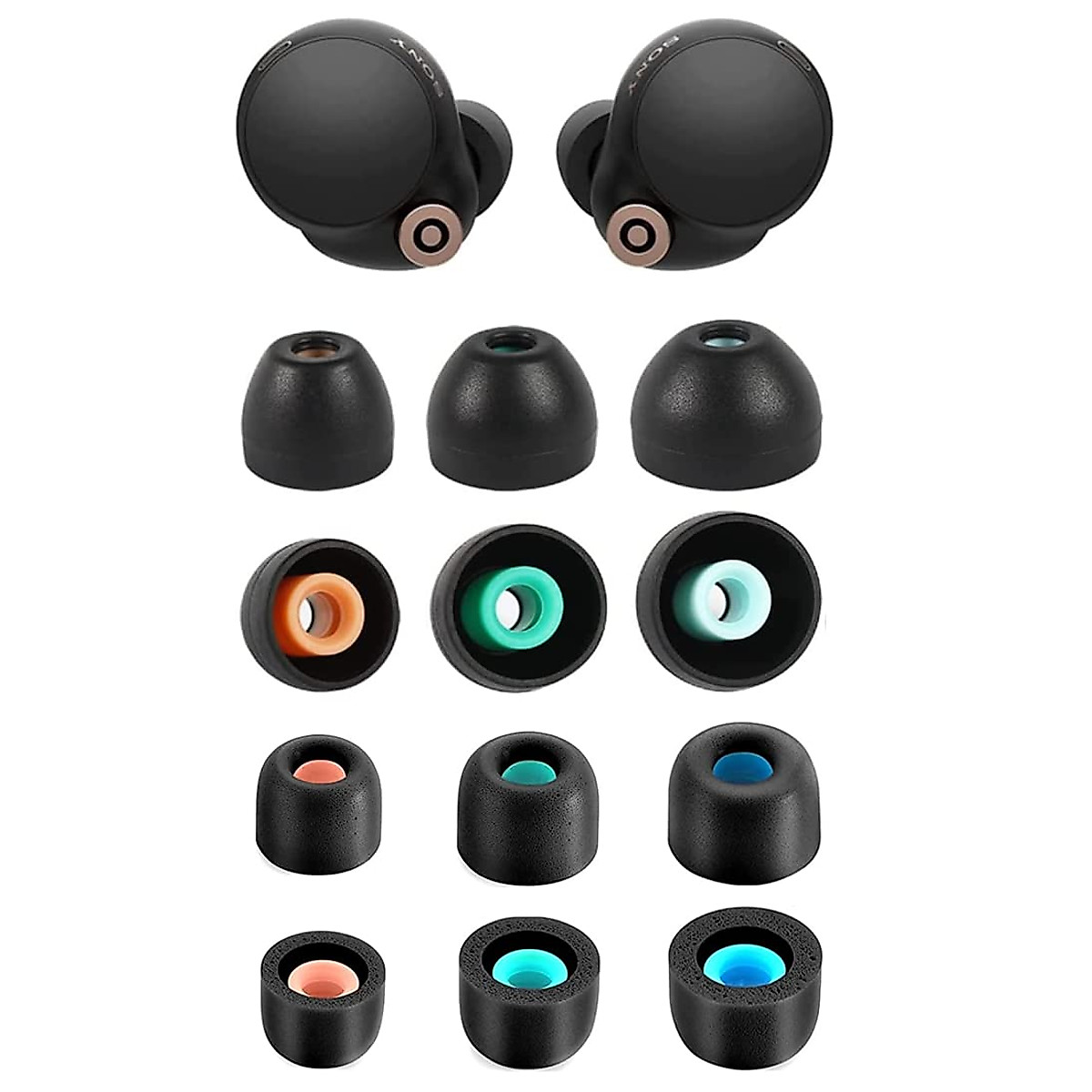 Zotech 6 Pairs Replacement Silicone and Memory Foam Ear Tips for Sony WF-1000XM4 / WF-1000XM3 (3 Pair Silicone and 3 Pair Foam) S/M/L
