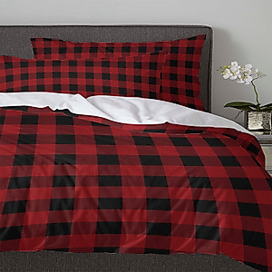 Savannan Duvet Covers 3 Pieces Set California King Size, Christmas Red and Black Plaid Buffalo Check Farmhouse Decoration Bedding Set with Zipper Closure & Corner Ties (1 Duvet Cover + 2 Pillow Sham)