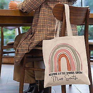 Personalized Teacher’s Day Tote Bag w/Name & Text – Customized Teacher Appreciation Gifts – Custom Canvas Shoulder Bag – Customize Gift for Women