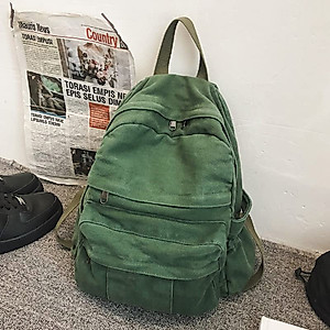 GAI Mini Canvas Backpack College School Bag Travel Daypack Grunge Aesthetic Boho Hippie Purse (One Size,Green)