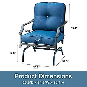 Patio Festival Rocking Patio Chairs Outdoor Metal Furniture Motion Spring Patio Chair Black Metal Dining Bistro Set with Padded Cushion for Porch Garden Balcony