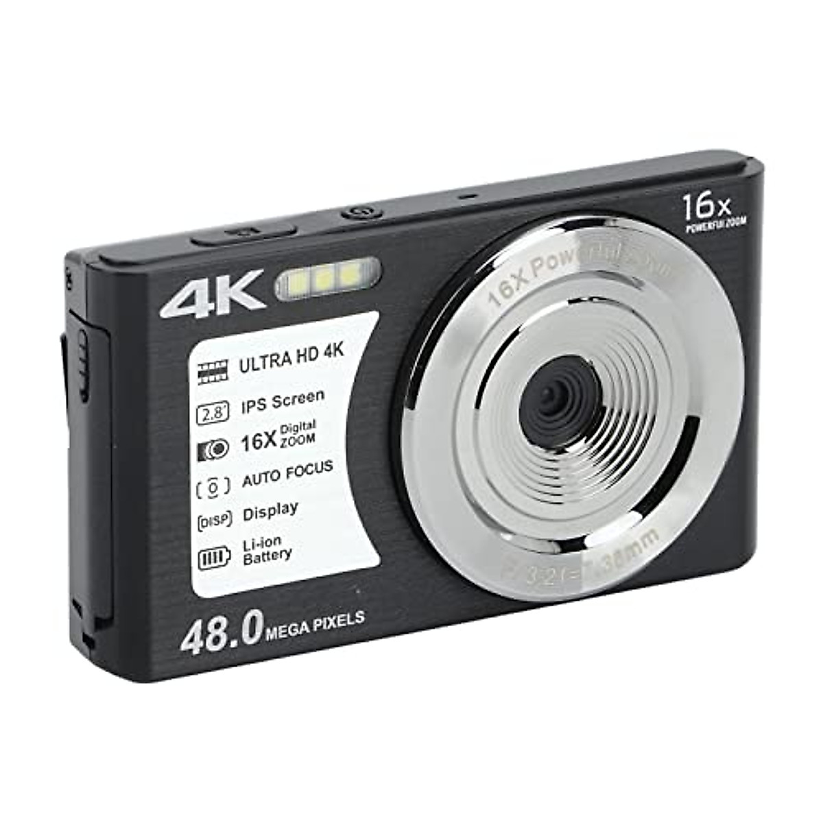 4K Digital Camera, Kids Selfie Camera 2.8 Inch Screen, 48MP Video Camera with 16X Digital Zoom for Teens Beginners, Image Stabilization, 256GB Expansion, Christmas Birthday Gifts (Black)