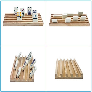 ESSAJOY Wooden Domino Trays/Racks Set of 4 Mexican Train Domino Trays/Racks Holders Rummy Rack Domino Tiles Holders Domino Wood Holder【Dominoes Not Included】