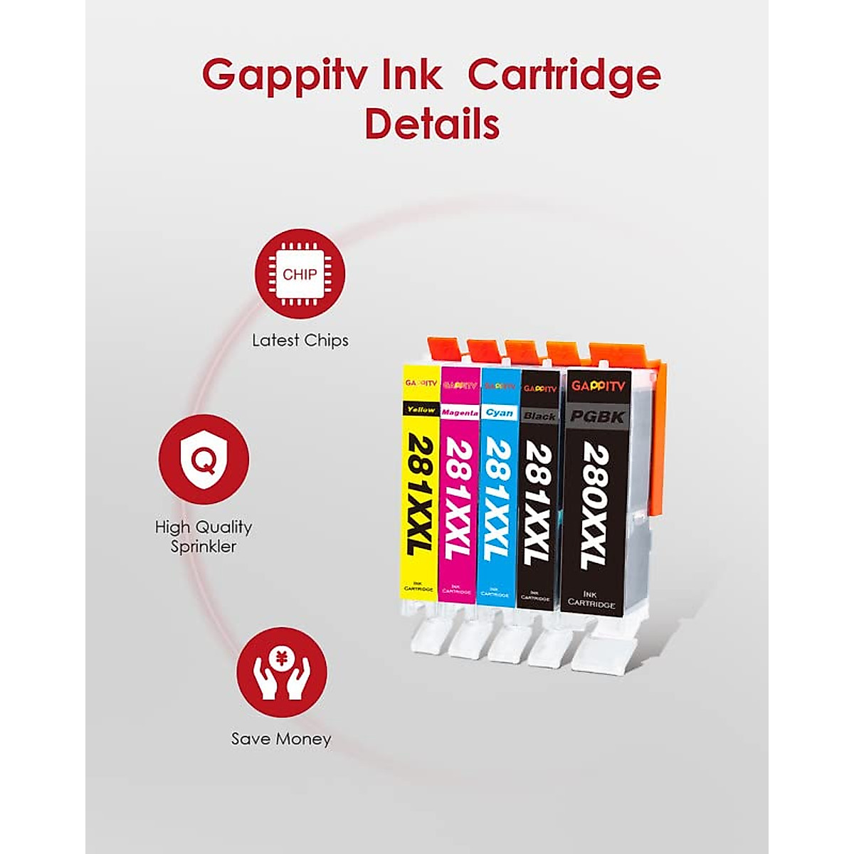 280 281 Ink Cartridges Black/Color XXL Compatible for Canon PGI-280XXL CLI-281XXL Replacement for PIXMA TR8520 TS6320 TS9120 TS6220 TR7520 TR8500 TS8320 TR8620 TS6120 TS8220 TS6300 TS8120 (5 Pack)