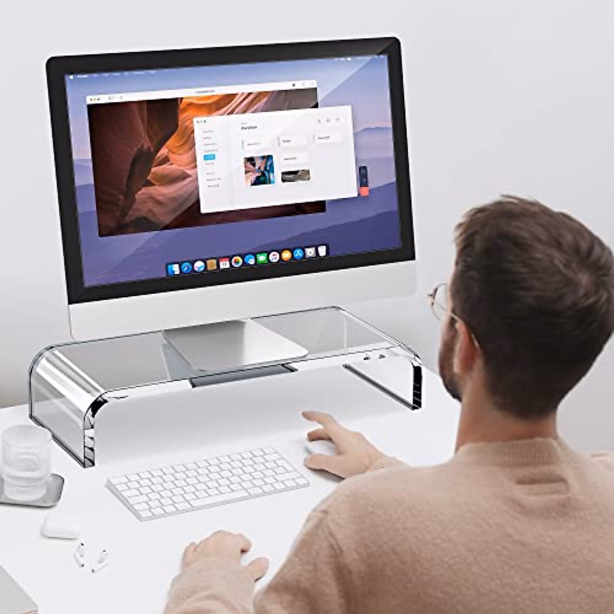 AboveTEK Acrylic Monitor Stand, Premium Large Monitor Riser 20 inch ...