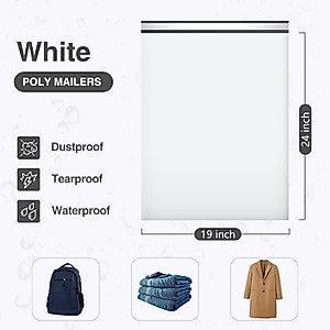 UCGOU Poly Mailers 19x24 Inch White 50 Pack Extra Large Shipping Bags Strong Thick Mailing Envelopes Self Seal Adhesive Waterproof and Tear Proof Boutique Postal for Clothing,Quilt and More