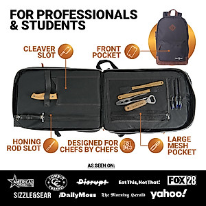 Chef Knife Bag Leather Finish Backpack | Premium Knife Storage & Chef Backpack | Knife Case with 30+ Pockets for Knives & Kitchen Tools | Knife Organizer for Chefs & Culinary Students (Black)