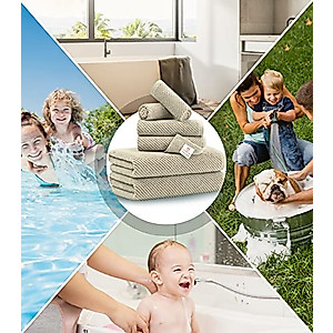 VOOVA & MOVAS Towels for Bathroom,6 Pieces Gift Set,100% Cotton | Large | Soft | Quick Dry, 2 Bath Towels 30×56inch, 2 Hand Towels 18×28, 2 Wash Cloths 13×13,Dorm Room Essentials, Light Tan | Beige