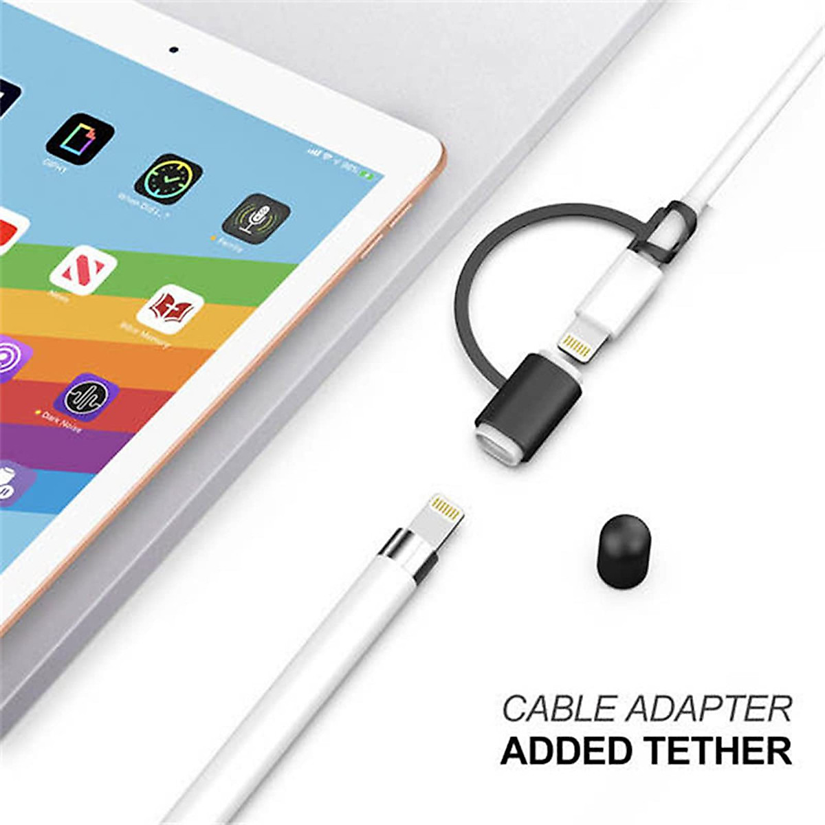 siduater [4-Pack] Silicone Protective Accessories for Apple Pencil 1st Generation, Includes 1 Apple Pencil Cap Replacements, Apple Pencil Cap Holder, Apple Pencil Tip Cover, Adapter Tether - White