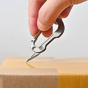 SZHOWORLD Small Titanium Carabiner with Folding Knife, EDC Multitool Keychain Clip Box Cutter, Perfect for Everyday Carry, Outdoor,Office,Camping,Hiking