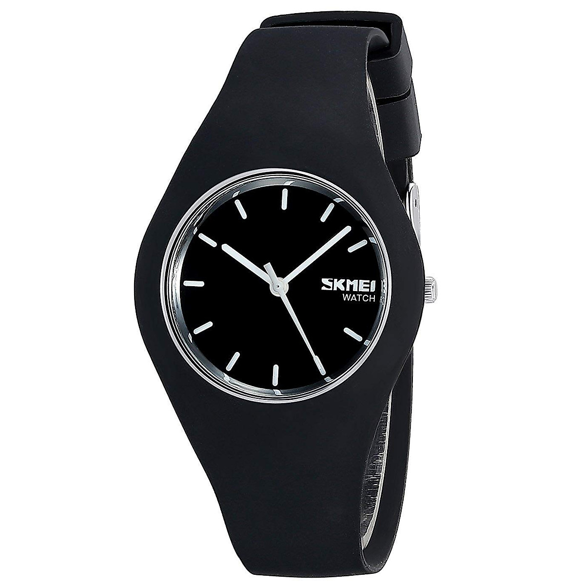 Gosasa Casual Simple Style Silicone Strap women Sports Watches 30M Waterproof (Black White Hands)