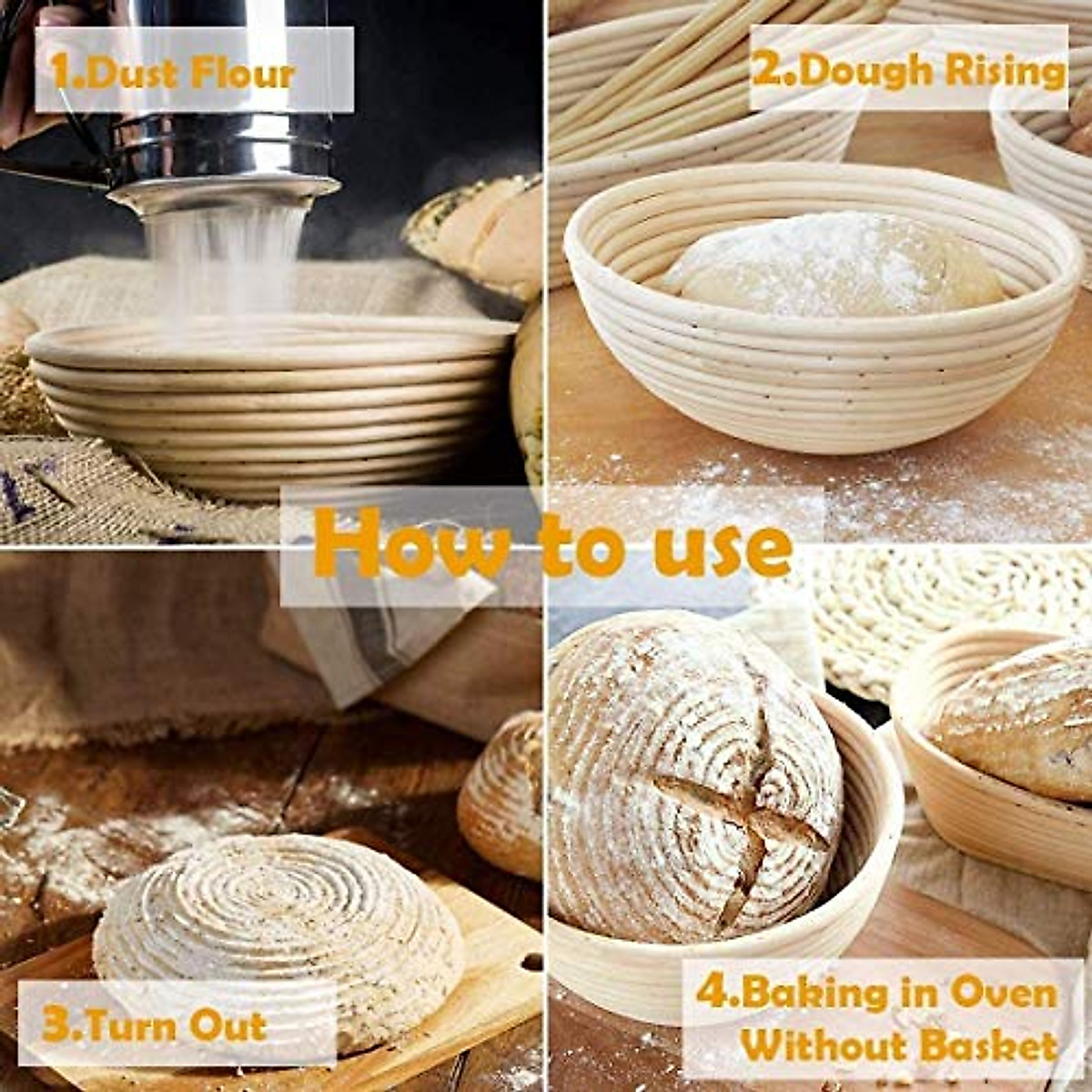 2 Pack Sourdough Proofing Baskets Set 6 Inch Dough Proofing Rising Rattan Basket Round Brotform Banneton Bread Basket With Linen Liner For Home Bakers