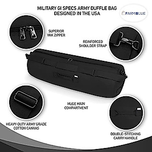 Farm Blue GI Style BLK Zipper Duffel Bag - 30"x 50" XX Large Heavy Duty Army Duffel Bags - Military Grade 18 OZ Canvas- Reinforced Camping Gear-Army Strong Zippers & 3 Grab Handles (Black, XX-Large)