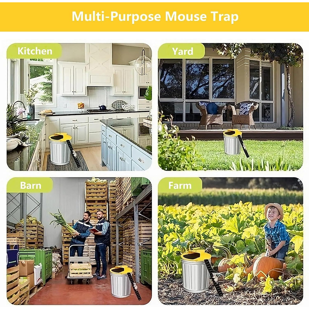 3 Sets Mouse Trap Bucket - Multi-Catch, Auto-Reset, Humane or Lethal Rat Trap - Mouse Traps Indoor for Home, Farm, Warehouse, Garage, Great Rat Traps, 5 Gallon Bucket Compatible(Yellow)