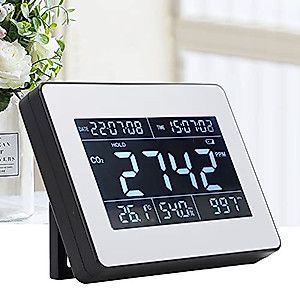 Indoor CO2 Monitor, Historical Data Record 6 in 1 Multifunction Automatic Brightness Adjustment High Accuracy Carbon Dioxide Detector IP40 for Classrooms