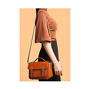 JeHouze Women's Genuine Leather Messenger Crossbody Medium Handbag Shoulder Vintage Purse (Brown)