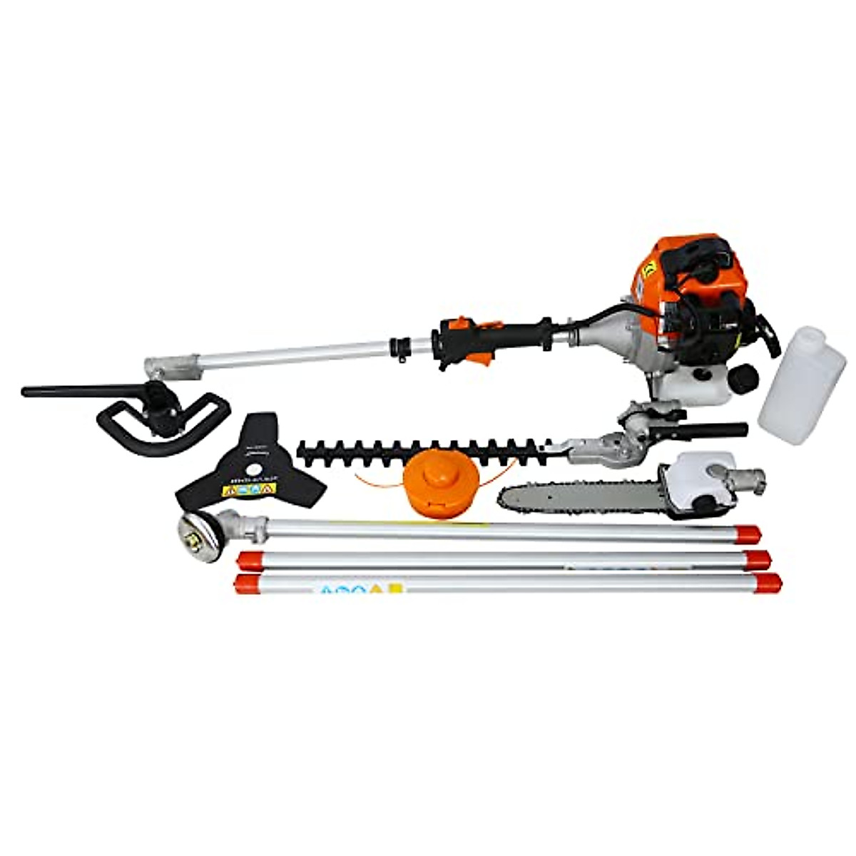 4 in 1 Multi-Functional Trimming Tool, 52CC 2-Cycle Garden Tool System with Gas Pole Saw, Hedge Trimmer, Grass Trimmer, and Brush Cutter