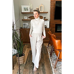 PACIBE Women's Drape Linen Pants Summer Wide Leg Trousers Compact Fabric with Pockets, XL, White