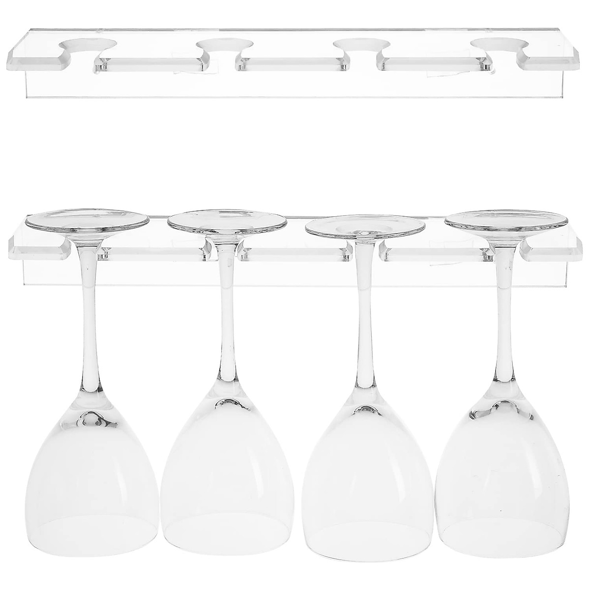 MyGift Wall Mounted Modern Clear Premium Acrylic Wine Glass Holder Stemware Hanging Rack, Set of 2