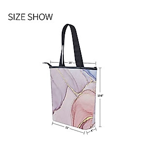Pink Gold Marble Pattern Print Tote Handbag for Women Tote Bag, Canvas + leather Shoulder Bag, Hobo bag, Satchel Purse(226ut8a)