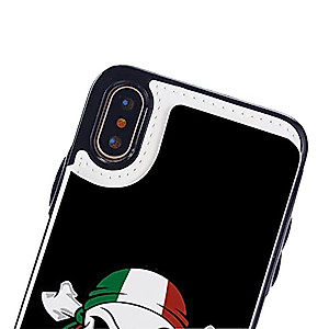 Italy PirateFlag Skull Wallet Phone Cases Fashion Leather Design Protective Shell Shockproof Cover Compatible with iPhone X/XS