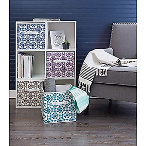 Contemporary Home Living Set of 2 Teal Blue Nonwoven Polyester Cube Storage Bin with Scroll Design 13"