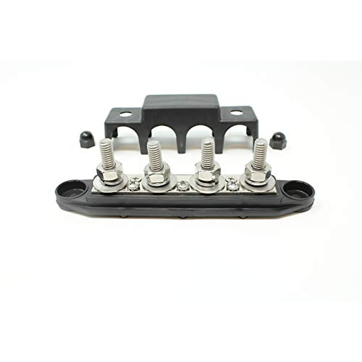 4 Post Power Distribution Block Bus Bar with Cover - Made in The USA - 250 Amp Rating - Marine, Automotive, and Solar Wiring (3/8 - Black)