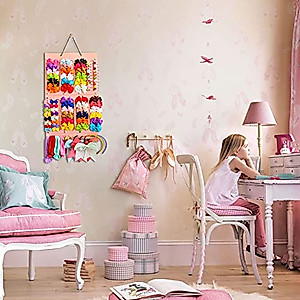 OWIIZI Bow Holder for Girls Hair bows Hair Clips Headband Storage Hanger Hair Bows Organizer 16 Ribbons Baby Hair Accessory Storage Display Organizer for Girls Room