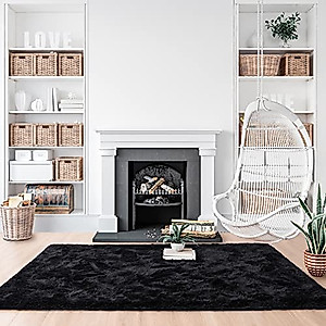 Noahas Fluffy Bedroom Rug Carpet,5.3x7.5 Feet,Shaggy Fuzzy Rugs for Bedroom,Soft Rug for Kids Room,Plush Nursery Rug for Baby,Thick Black Area Rugs for Living Room,Cute Room Decor for Girls Boys