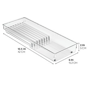 iDesign Linus Kitchen Knife Storage Drawer Organizer, Container for Countertop, Cabinet, Pantry - Clear, 16.5" x 6" x 2" - Clear