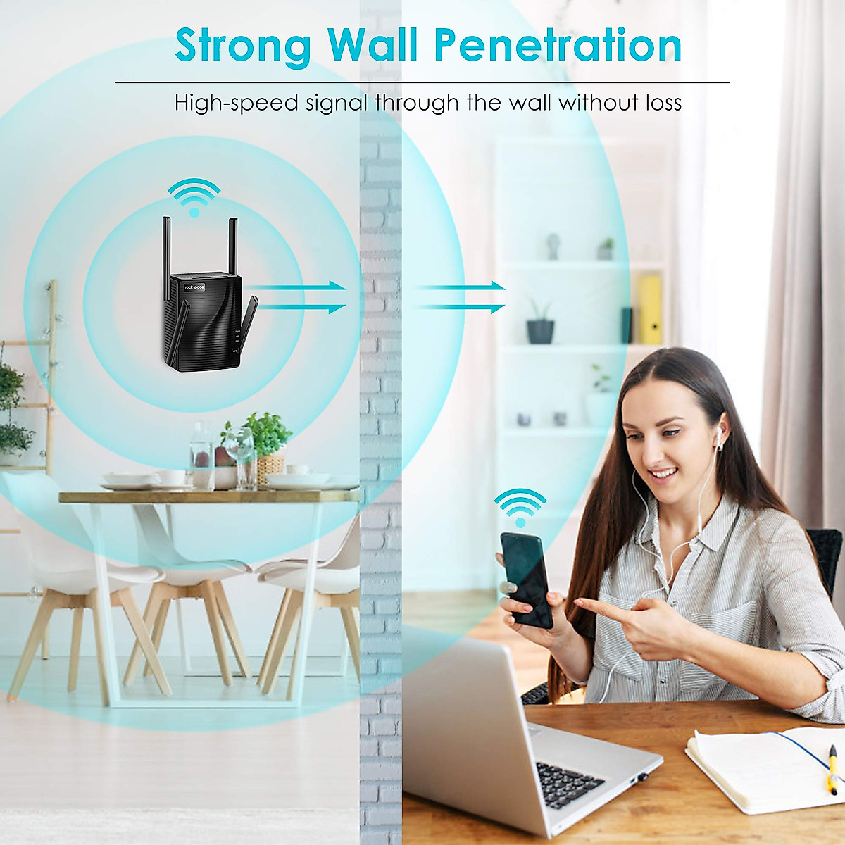 WiFi Extender - WiFi Booster,2100 Mbps,WiFi Range Extender,WiFi Repeater,Wireless Extender for Home,5G&2.4G Dual Band,Gigabit Port&WPS Button,360 Degree Full Coverage