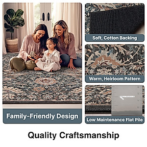 Well Woven Asha Collection Elegant Charcoal Grey Oriental 6x9 Rug Perfect for Living Room Dining Room or Bedroom Ideal for High-Traffic Areas with Vintage-Inspired Low Pile