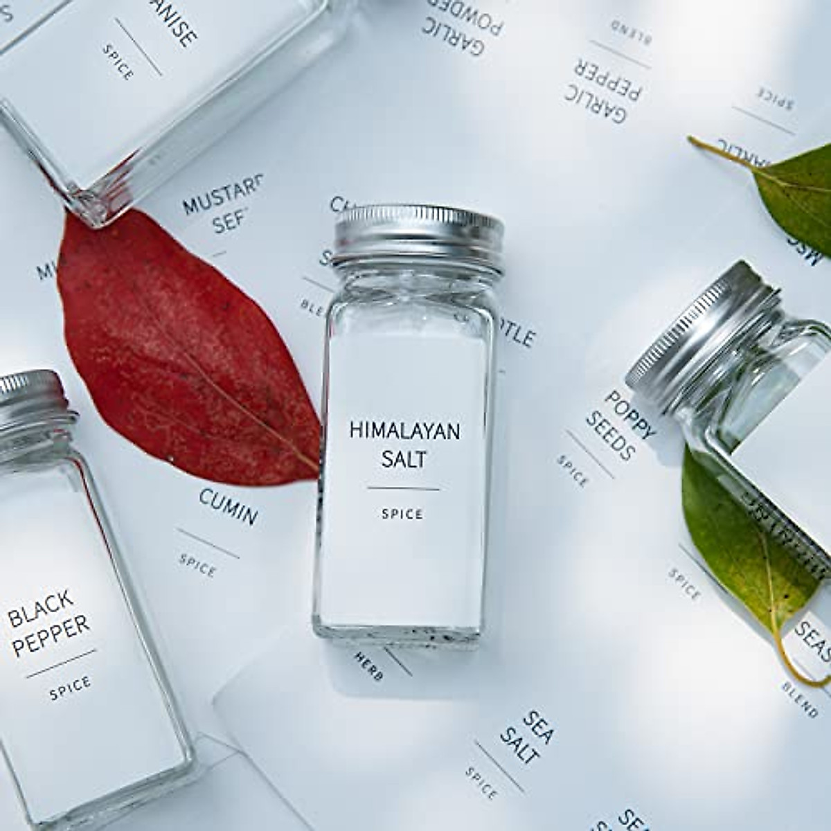 v2croft Spice Jar Labels,140 pcs Minimalist Preprinted White Sticker Black Text, Farmhouse Modern Waterproof Label Organization for Glass Bottles Containers, Herb Seasoning, Kitchen Pantry