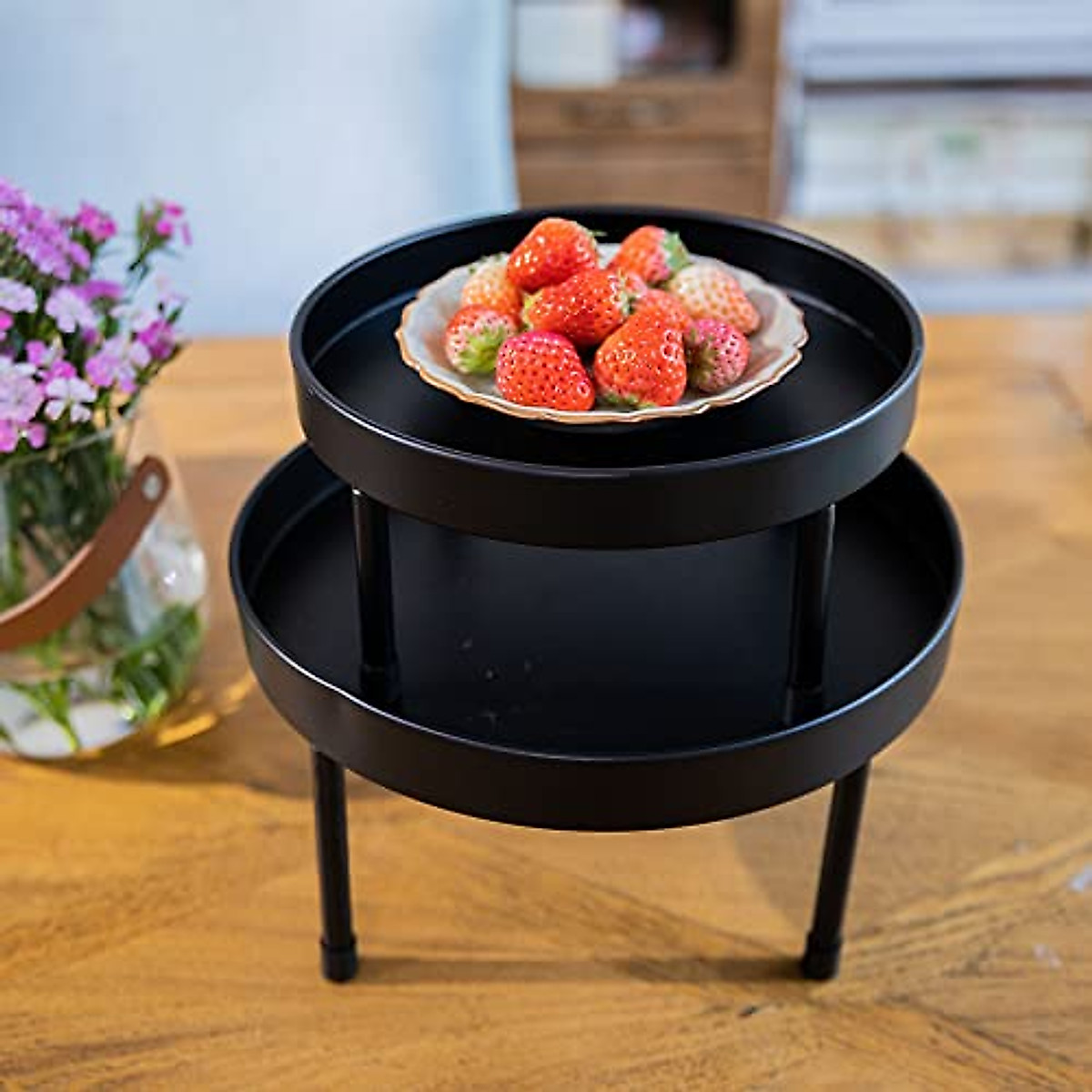 Defined Deco Black Metal Pedestal Stand,Set of 2 Stackable Cake Stand,Food Display Riser,Cupcake Stands Display,Dessert Display Plate Serving Tray for Baby Shower Wedding Birthday Party.