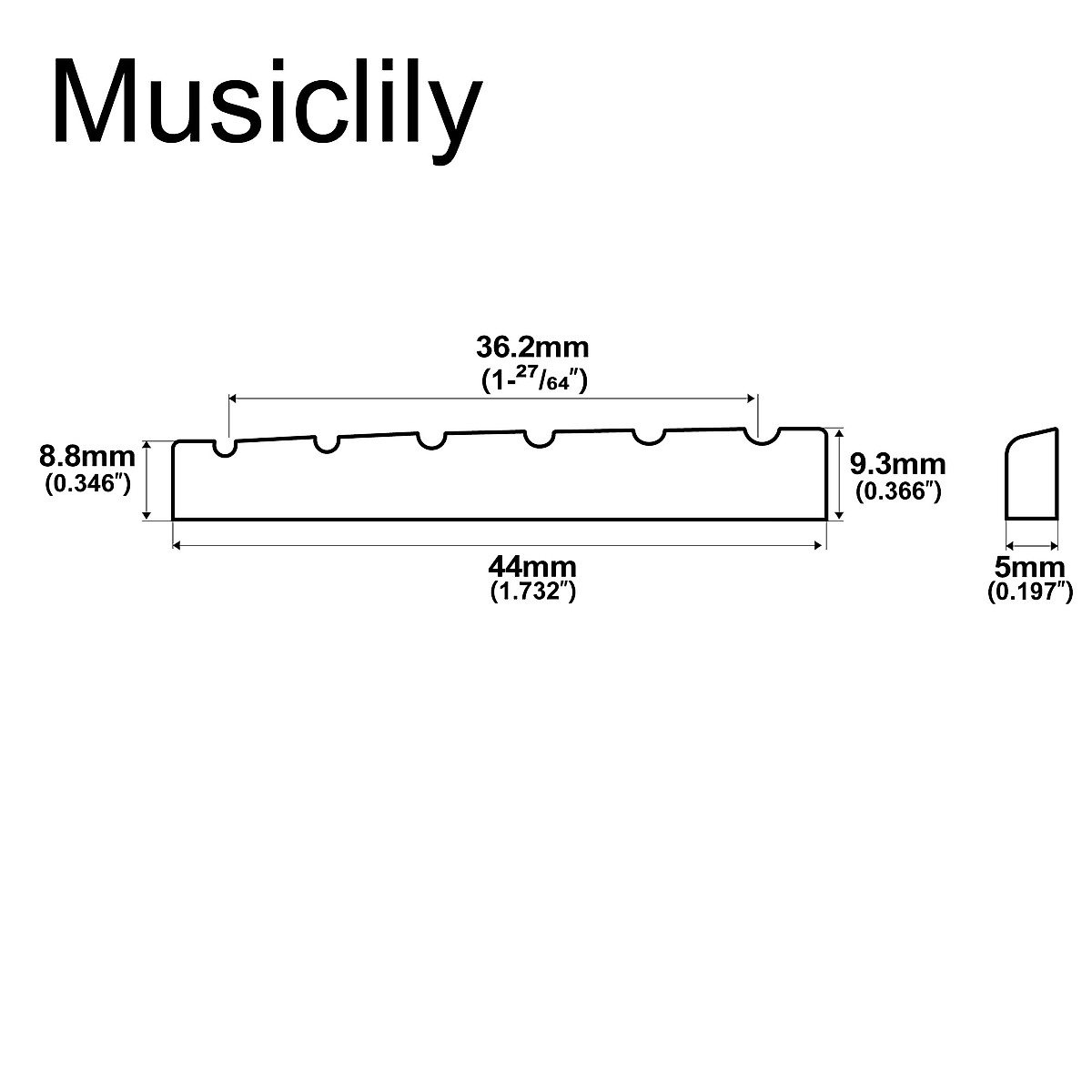 Musiclily Pro 44mm Standard LP style Flat Bottom Bone Nut Compatible with USA Les Paul Electric Guitar, 44.07x4.98x9.30mm (2 Pieces)