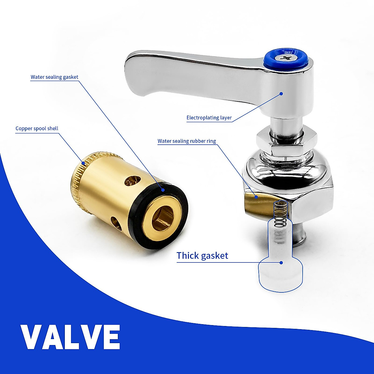 Handle Stem Assembly Fits for T&S Brass Faucets Blue Cold and Red Hot Side Spindle Assembly Valve Replacement Part Replace 002714-40 002713-40 Spindle Assembly for Eterna Valve Replacement