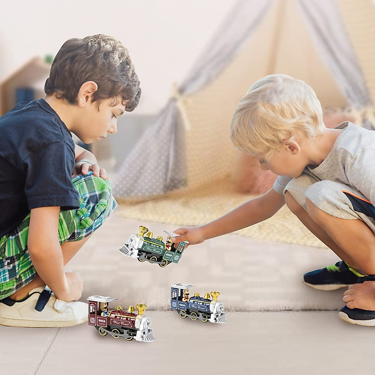 ArtCreativity Pull Back Train Toys for Kids, Set of 2, Diecast Metal Train with Sound Effects and Pullback Action, Choo Choo Trains for Boys and Girls, Great Birthday Idea