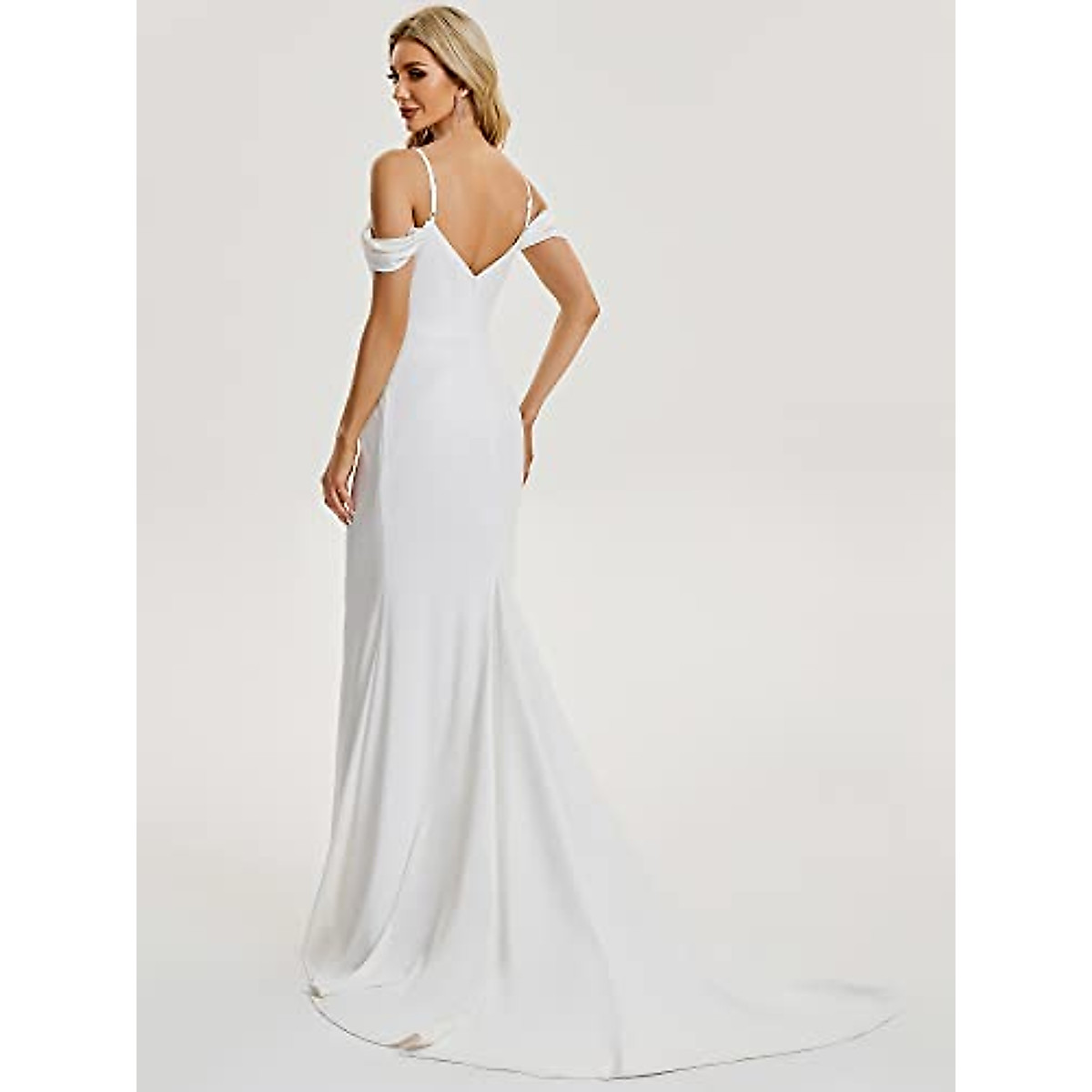 Ever-Pretty Women's Double V Neck Short Sleeve Mermaid Long Bridal Dress for Women White US12