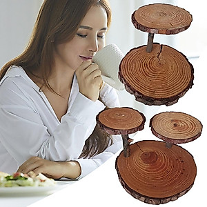 2 Tiered Wood Stand, Rustic Wood Cake Stand, Dessert Display Tray, Cup Cake Tier Stand Farmhouse Tiered Tray Decor Set for Party and Wedding Decoration