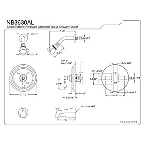 Kingston Brass NB3630AL Water Onyx Pressure Balanced Tub & Shower Faucet with Metal Lever Handle, Black Stainless Steel