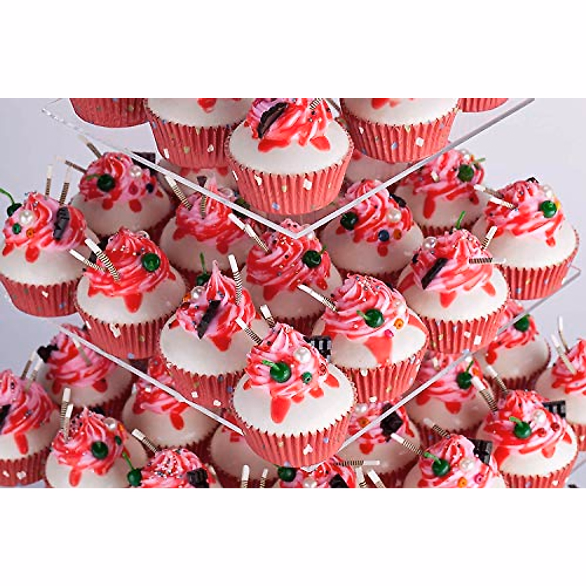 YestBuy 4 Tier Acrylic Cupcake Stand, Premium Cupcake Holder, Acrylic Cupcake Tower Display Cady Bar Party Décor – Display for Pastry(4.7" Between 2 Layers)…