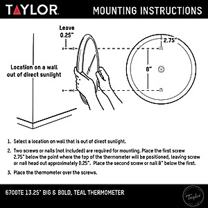 Taylor Big and Bold Wall Indoor Outdoor Thermometer, 13.25 inch, Teal