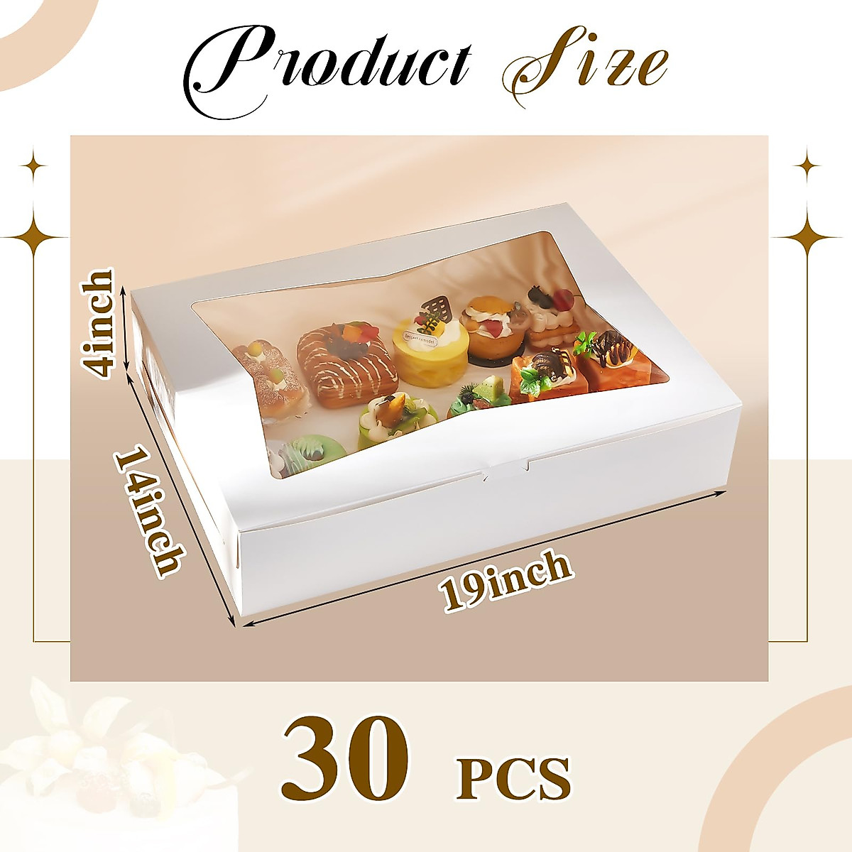 Lincia 30 Pcs White 19 x 14 x 4 Inches Cake Boxes Large Window Bakery Cake Box Rectangle Cardboard Sheet Cake Box Bakery Take out Containers for Pastries Muffins Pies Chocolate Covered Strawberries