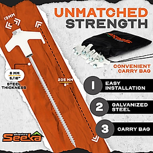 15 Pack 8" Heavy Duty Threaded Tent Stakes - Drill in Style Ground Anchor Screw in Pegs - Replace Bulky Canopy Weights - Comes with Hex Head Driver and Convenient Storage Bag Included