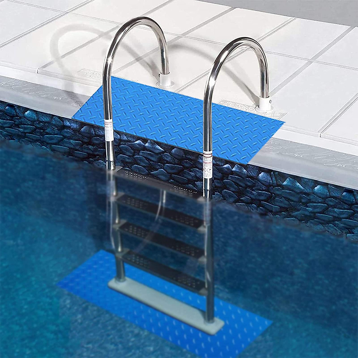 35x15Inch Pool Ladder Mat, Protective Swimming Ladder Step Stair Non-Slip Mat for Above Ground Pools, Blue 2Pack