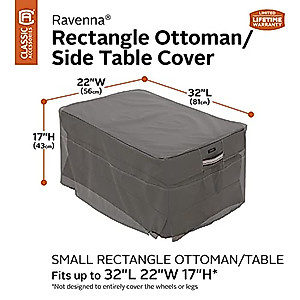 Classic Accessories Ravenna Water-Resistant 32 Inch Rectangular Patio Ottoman/Table Cover, Outdoor Table Cover, Taupe