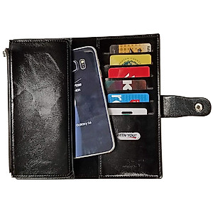 Trusten J. Women's Wallet Large Fashion Clutch Stylish Phone Case Organizer Leather (Black)