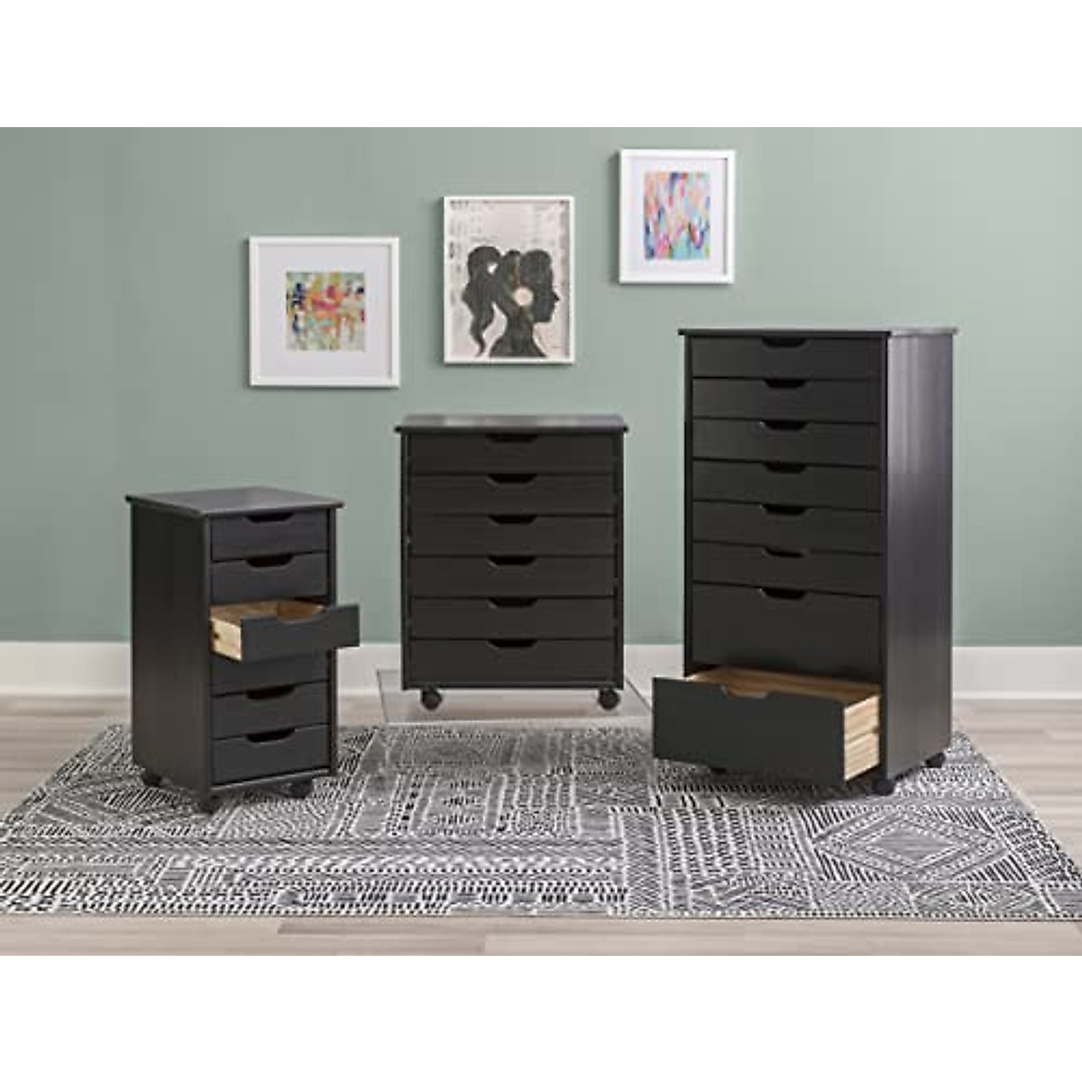 Linon Six Drawer Rolling Storage Corinne Cart, Black 6