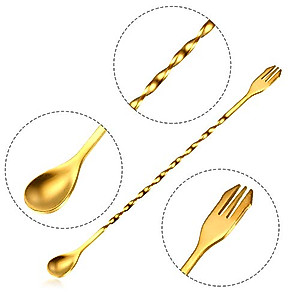 8 pieces Cocktail Spoon Stirring Bar Mixing Long Spoon Stainless Steel Spiral Pattern Cocktail Stirrers spoons, 10 Inch,8 Colors
