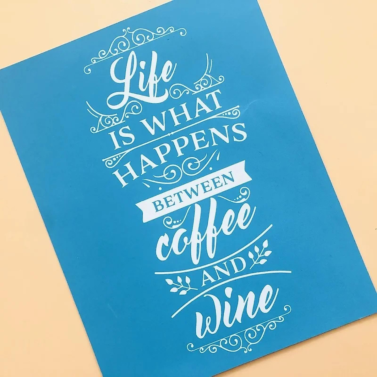 MANGOUSONG Screen Printing Kit,22x28cm Life is What Happens Between Coffee and Wine Mesh Screen Stencils Self-Adhesive Silk for Canvas Bag Printing